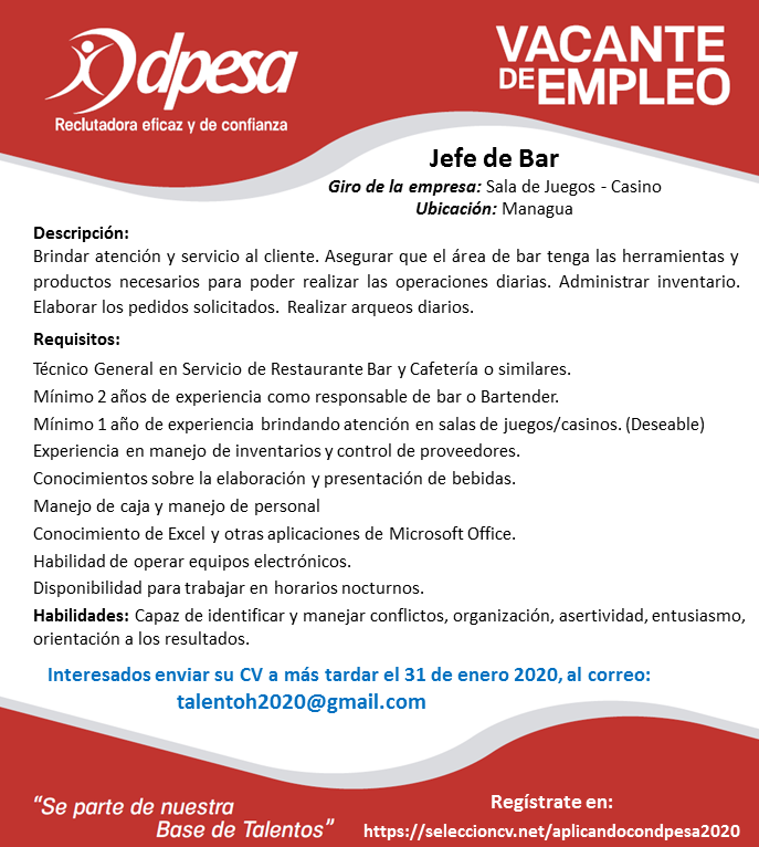 Jefe de Bar - DPESA